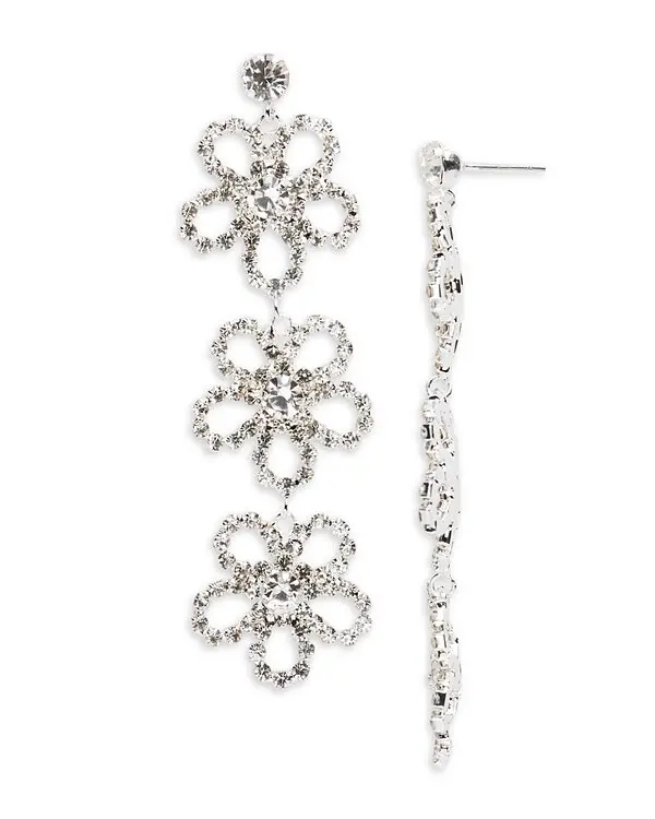 Aqua Flower Drop Chandelier Earrings - Silver