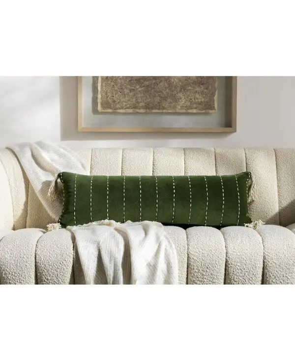 SURYA Velvet Kantha Lumbar Pillow, 13l X 36w