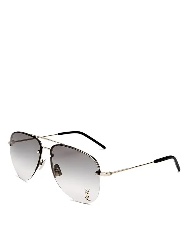 Saint Laurent Classic 11 M Brow Bar Aviator Sunglasses - Silver/gray Gradient