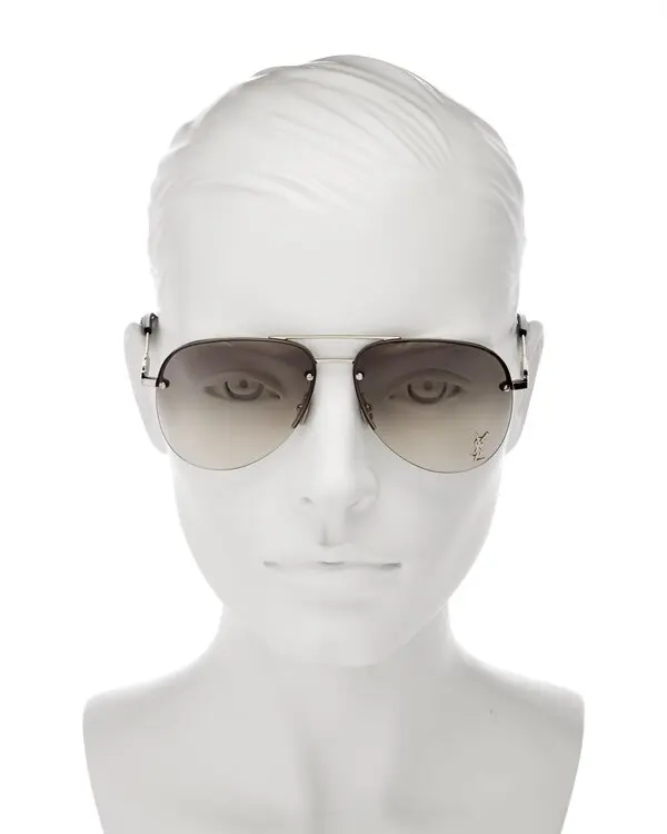 Saint Laurent Classic 11 M Brow Bar Aviator Sunglasses - Silver/gray Gradient