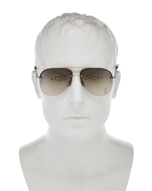 Saint Laurent Classic 11 M Brow Bar Aviator Sunglasses - Silver/gray Gradient