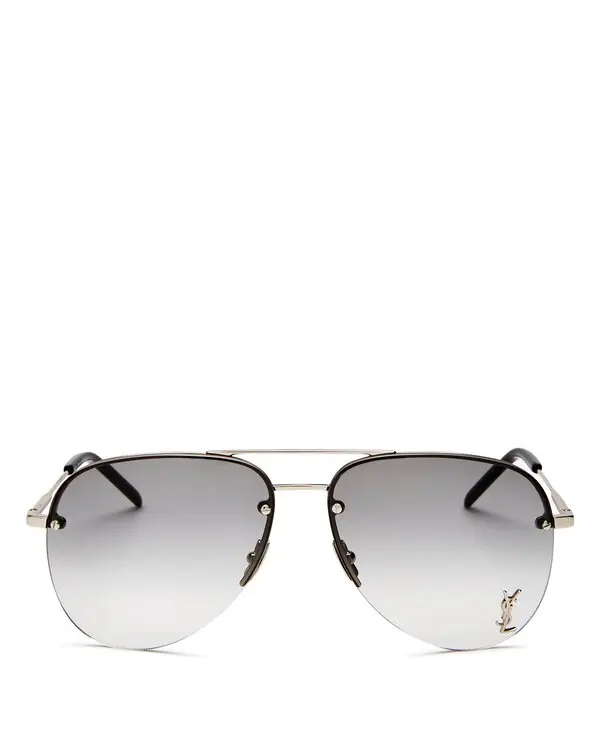 Saint Laurent Classic 11 M Brow Bar Aviator Sunglasses - Silver/gray Gradient