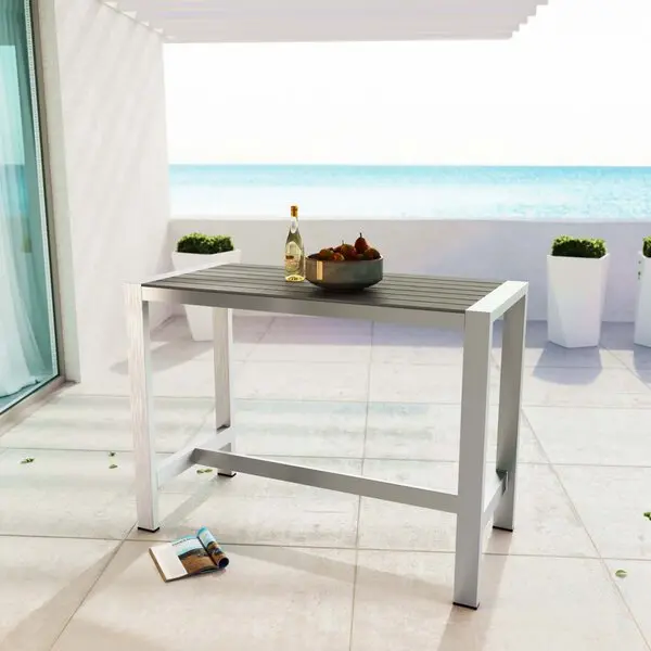 MODWAY Shore Outdoor Patio Aluminum Rectangle Bar Table