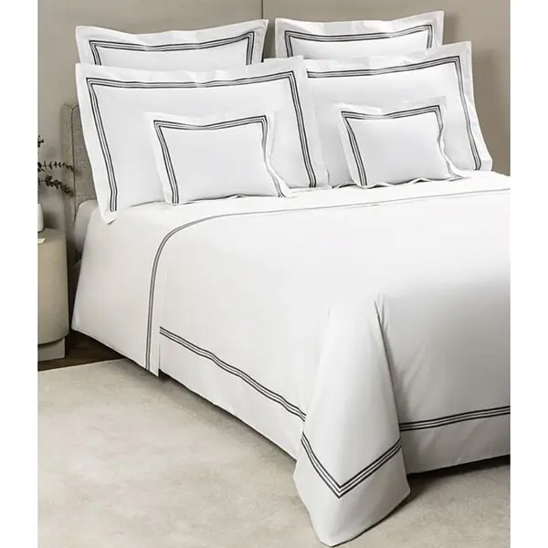 Frette Triplo Poplin Duvet Cover, King - White/slate Gray