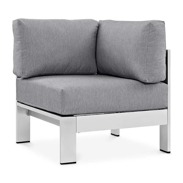 MODWAY Shore Outdoor Patio Aluminum Corner Sofa - Silver Gray