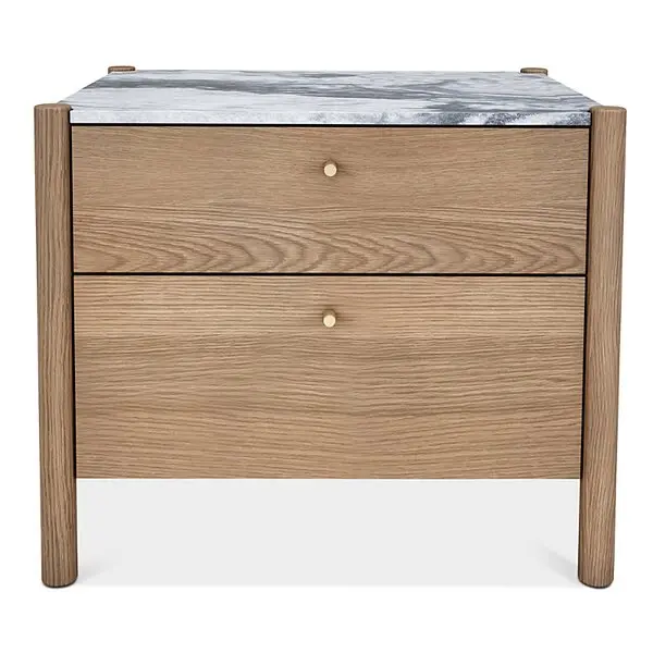 HUPPE Jules White Oak 2 Drawer Nightstand - Oiled Oak / White Cherokee Marble