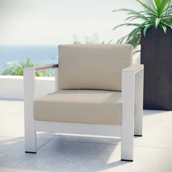 MODWAY Shore Outdoor Patio Aluminum Armchair - Silver Beige