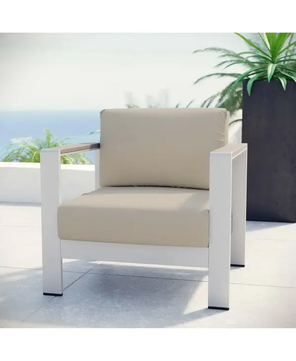 MODWAY Shore Outdoor Patio Aluminum Armchair - Silver Beige