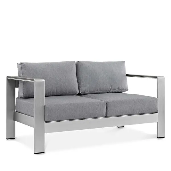 MODWAY Shore Outdoor Patio Aluminum Loveseat - Silver Gray