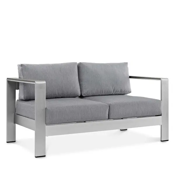 MODWAY Shore Outdoor Patio Aluminum Loveseat - Silver Gray