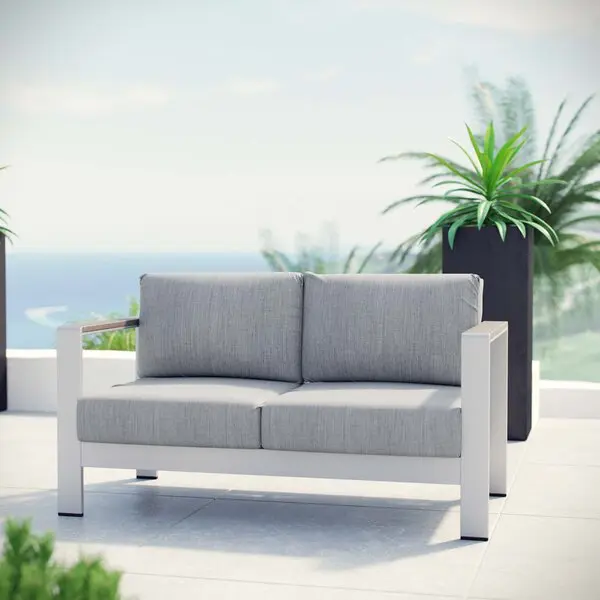 MODWAY Shore Outdoor Patio Aluminum Loveseat - Silver Gray