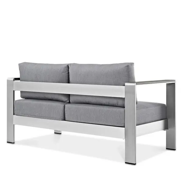 MODWAY Shore Outdoor Patio Aluminum Loveseat - Silver Gray