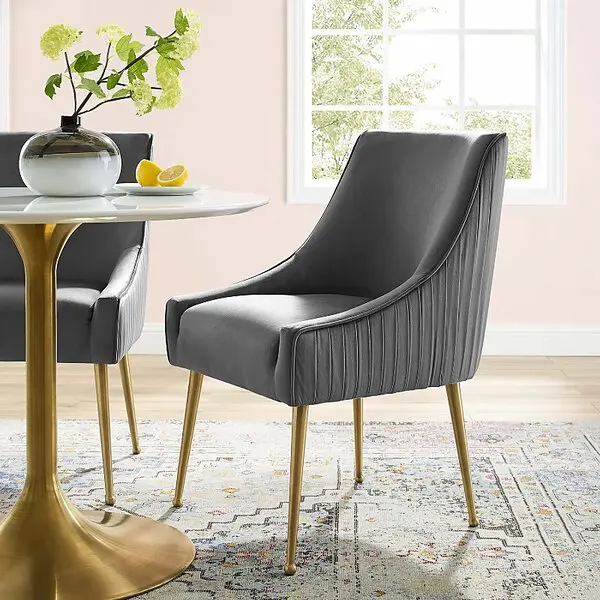 MODWAY Discern Pleated Back Upholstered Performance Velvet Dining Chair - Gray