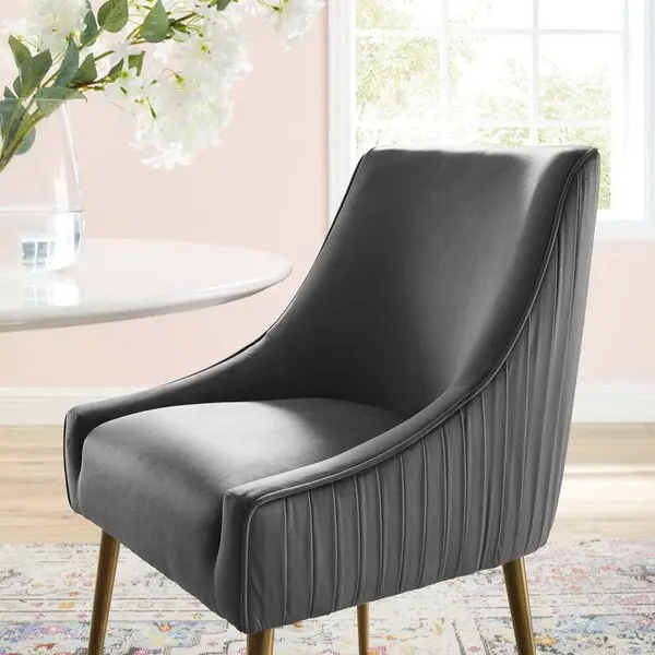 MODWAY Discern Pleated Back Upholstered Performance Velvet Dining Chair - Gray