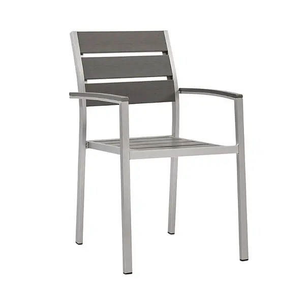 MODWAY Shore Outdoor Patio Aluminum Dining Armchair - Silver Gray