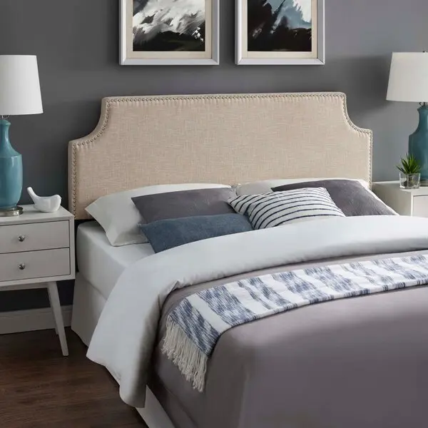 MODWAY Laura Upholstered Fabric Headboard, Twin - Beige