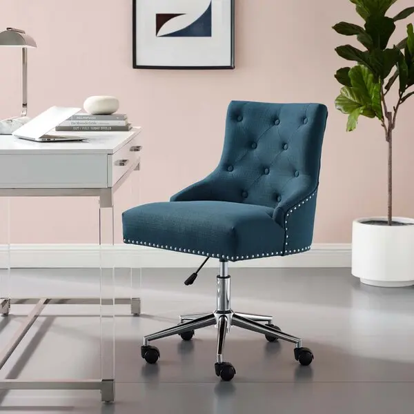 MODWAY Regent Tufted Button Swivel Upholstered Fabric Office Chair
