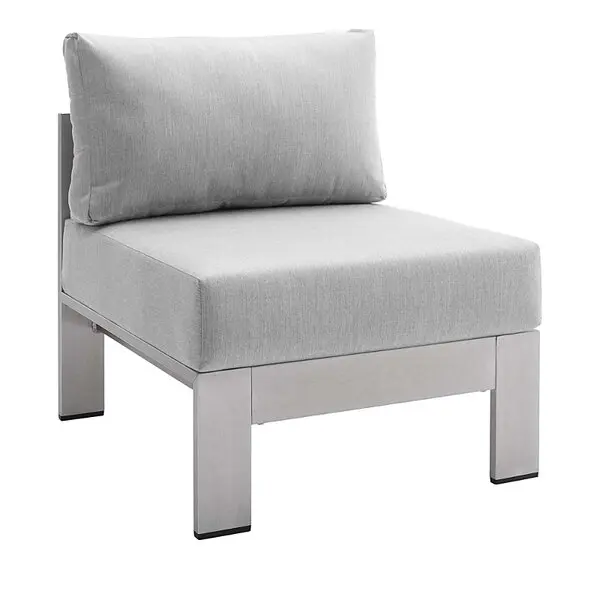 MODWAY Shore Sunbrella Fabric Aluminum Outdoor Patio Armless Chair - Silver Gray