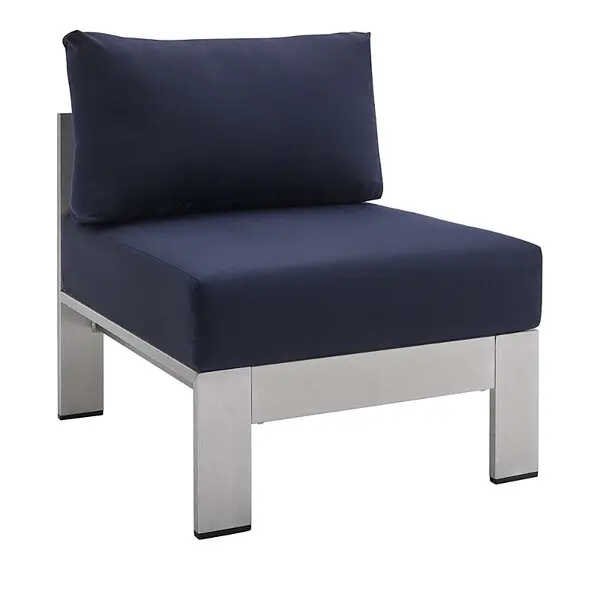 MODWAY Shore Sunbrella Fabric Aluminum Outdoor Patio Armless Chair - Silver Navy