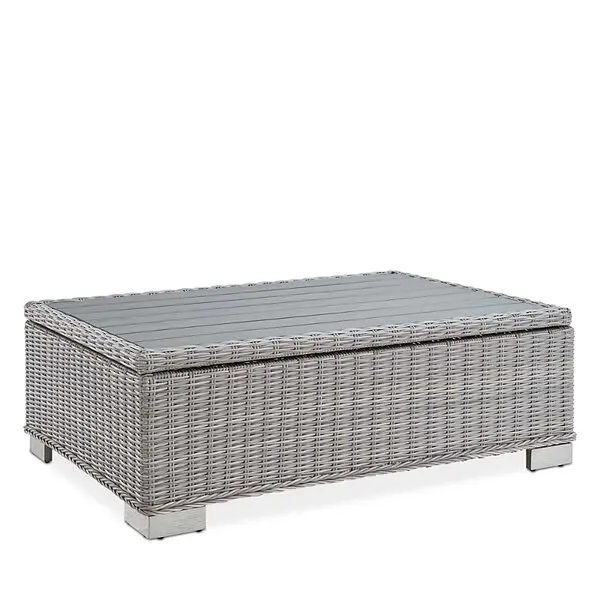 MODWAY Conway 45 Outdoor Patio Wicker Rattan Coffee Table - Light Gray
