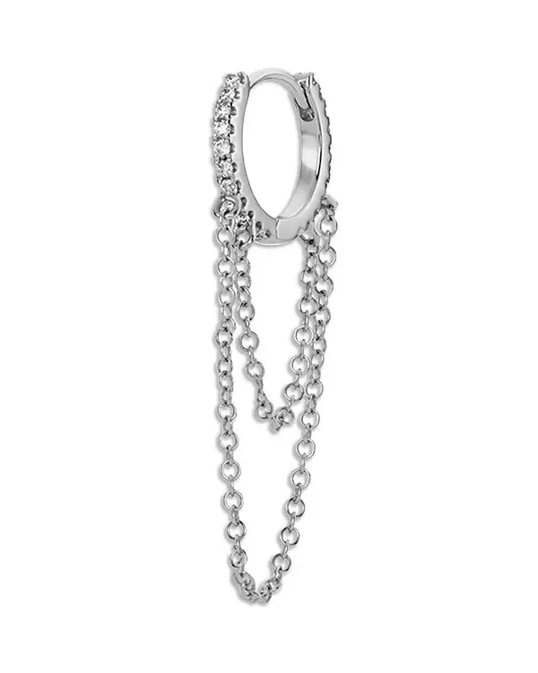 MARIA TASH 14k Gold Diamond Eternity Multi Chain Single Hoop Earring - White
