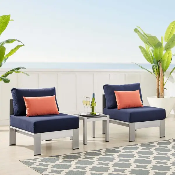 MODWAY Shore 3 Piece Sunbrella Fabric Aluminum Outdoor Patio Set