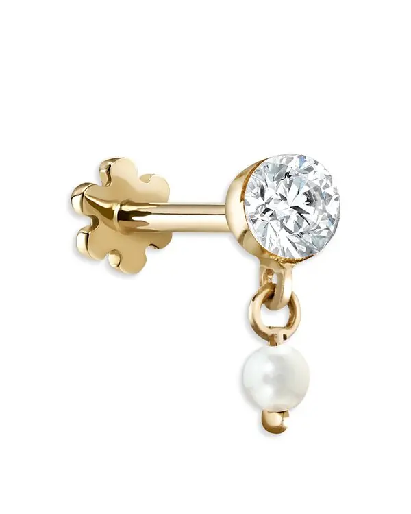 MARIA TASH 18k Yellow Gold Diamond & Cultured Pearl Single Stud Earring - White/gold