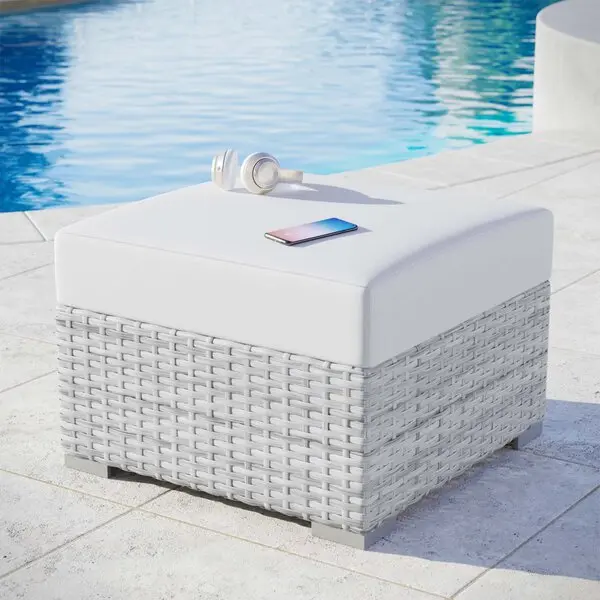 MODWAY Convene Outdoor Patio Ottoman - Light Gray/white