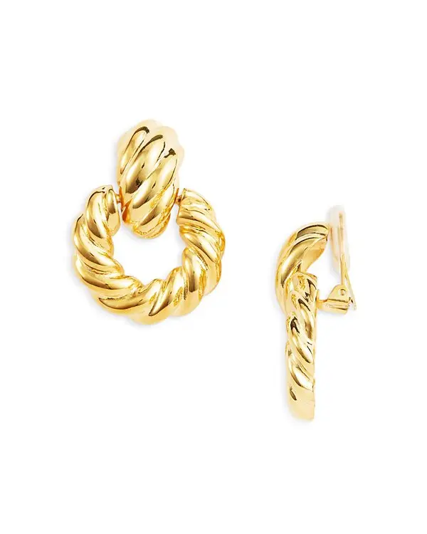 KENNETH JAY LANE Doorknocker Clip On Earrings - Gold