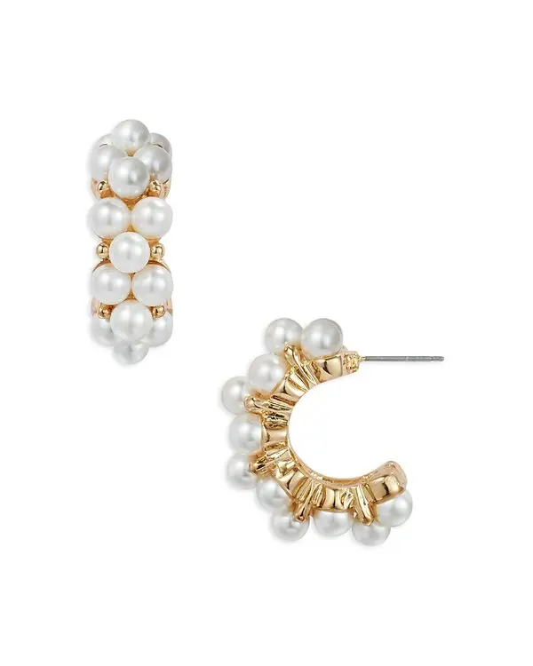 KENNETH JAY LANE Imitation Pearl Hoop Earrings - White/gold