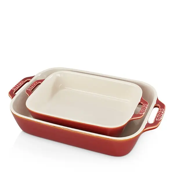 STAUB Ceramic Rectangular Baking Dish 2-piece Set - Red
