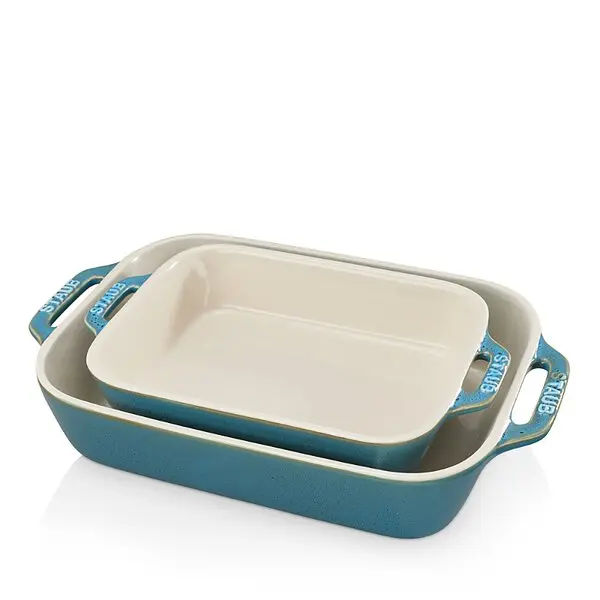 STAUB Ceramic Rectangular Baking Dish 2-piece Set - Turquoise