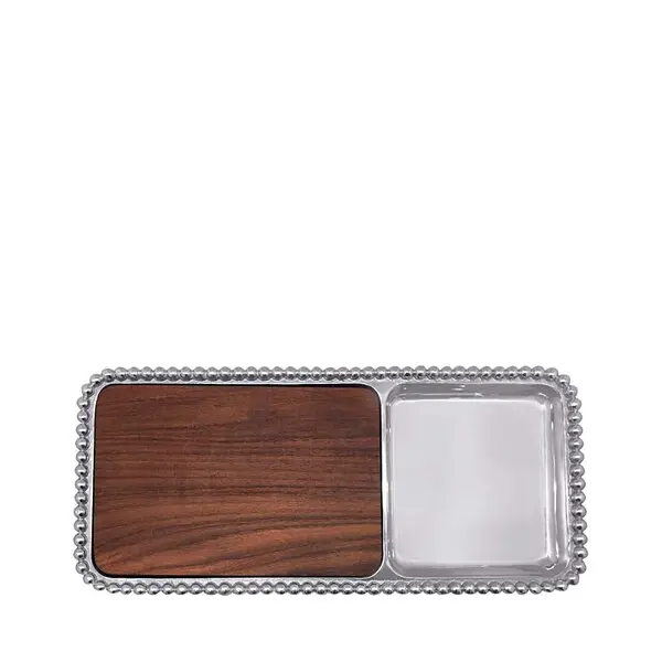 MARIPOSA Pearled Cheese & Cracker Server With Dark Wood Insert - Walnut/silver