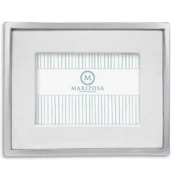 MARIPOSA Leather With Metal Border Frame, 5 X 7 - White
