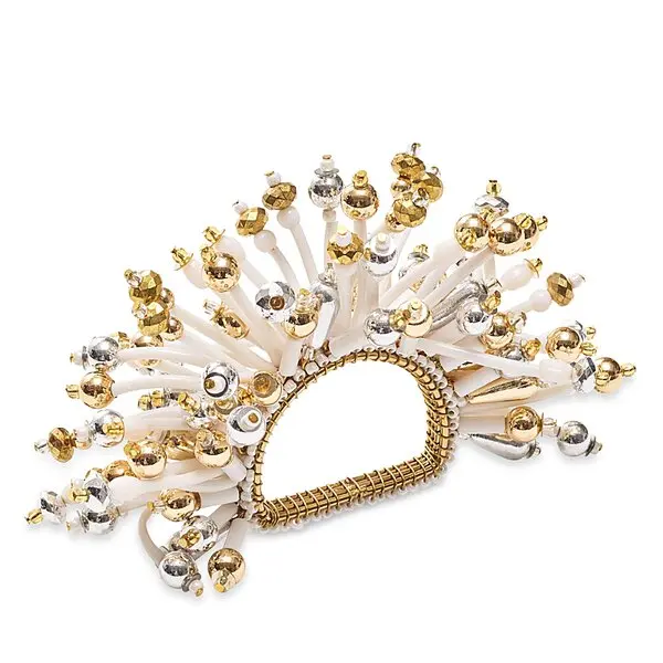 KIM SEYBERT Fun Burst Napkin Ring In White, Gold & Silver - White/gold
