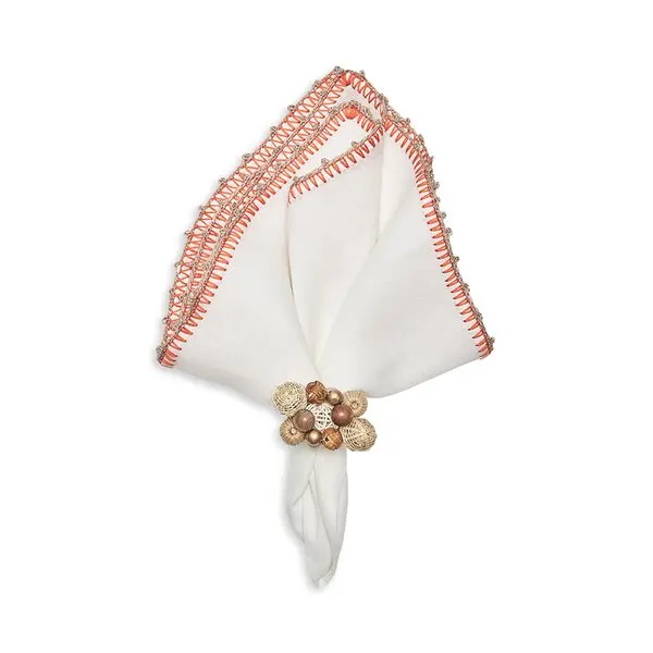 KIM SEYBERT Knotted Edge Linen Napkin - White/natural/orange