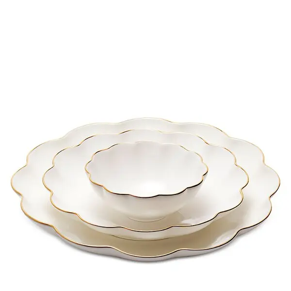 Aerin Scalloped Nesting Serving Dishes, Set Of 3 - Cream