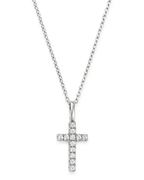 Bloomingdale'S 14k Gold Mini Cross Necklace With 0.08 Tcw Diamonds - White