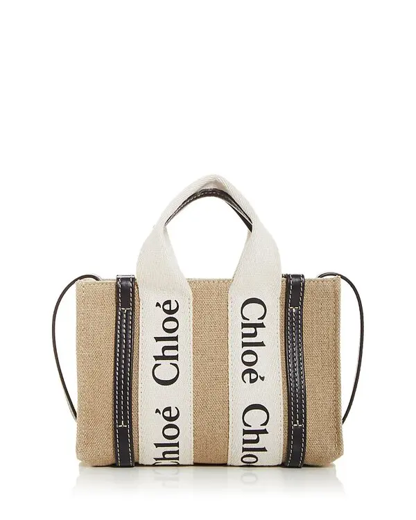 Chloé Woody Mini Canvas Tote - White/blue