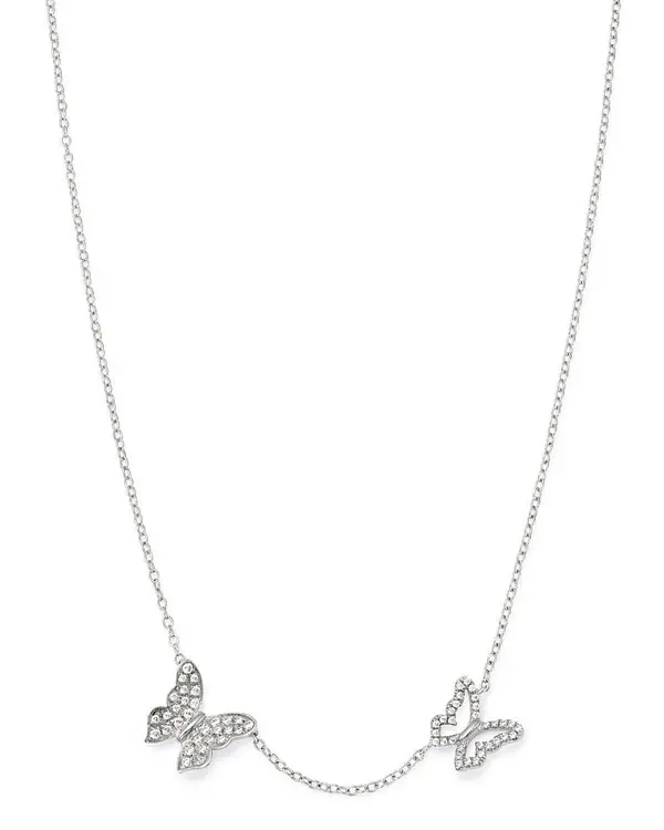 Bloomingdale'S Pave Diamond Butterfly 14k Gold Necklace - White