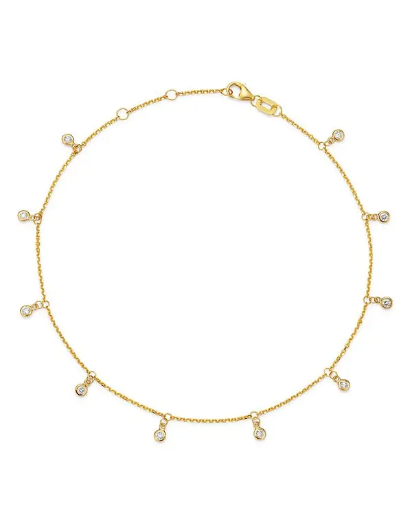 Bloomingdale'S Diamond Bezel Droplet Anklet In 14k Yellow Gold - White/gold