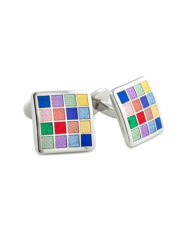 David Donahue Sterling Multi Checkerboard Cufflink - Silver