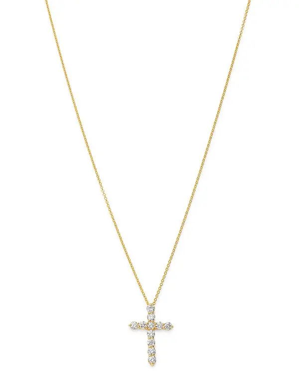 Bloomingdale'S 14k Yellow Gold Diamond Cross Pendant Necklace - White/gold