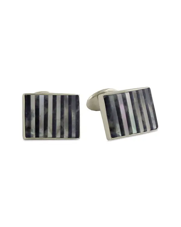 David Donahue Mother Of Pearl Striped Cufflinks - Silver