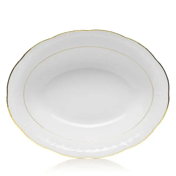 HEREND Golden Edge Oval Vegetable Dish - White