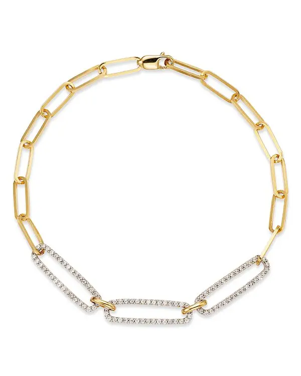 Bloomingdale'S Diamond Triple Link Paperclip Bracelet - White/yellow
