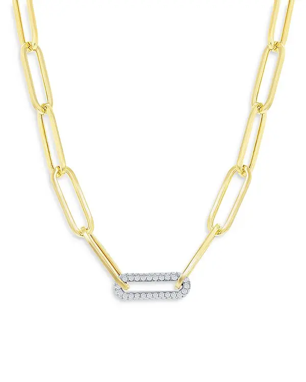Bloomingdale'S Diamond And 14k Gold Paperclip Necklace - Gold/white