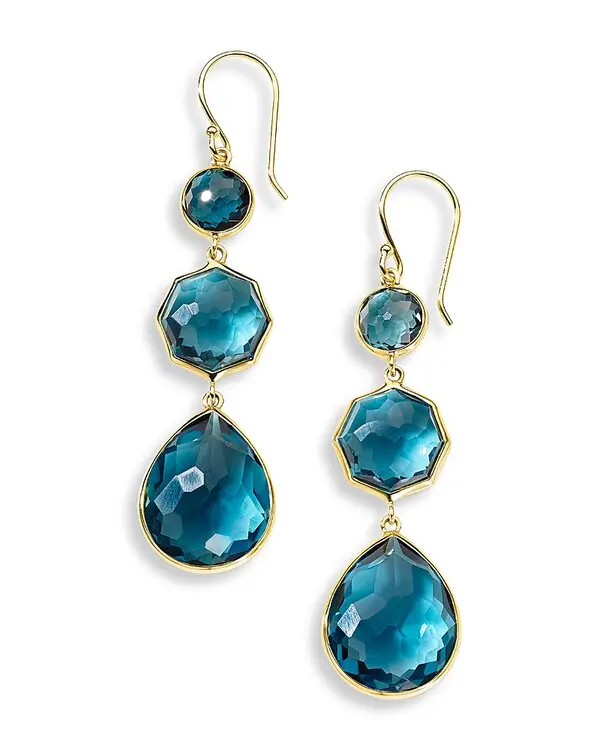 Ippolita 18k Yellow Gold Rock Candy London Blue Topaz Triple Drop Earrings - Blue/gold