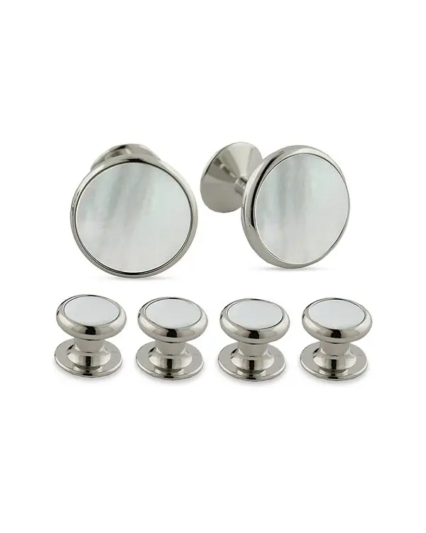 David Donahue Mother Of Pearl Inlay Stud & Cufflink Set - Silver