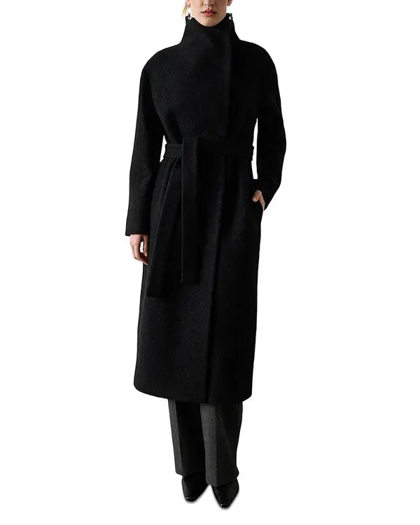 Whistles Morgan Wool Funnel Wrap Coat - Black